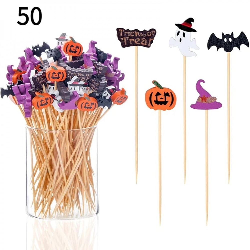 50/100 Halloween party toothpicks, disposable bamboo sticks, pumpkin ...