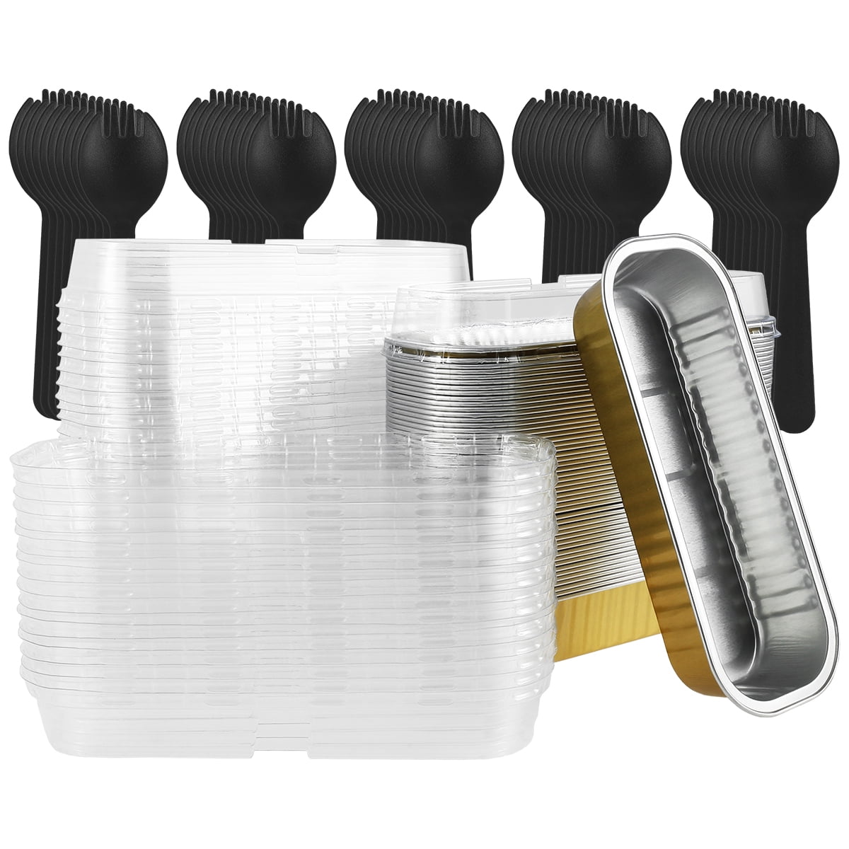 50/100Pack Mini Loaf Pans with Lids and Spoons 200ml Rectangle Aluminum ...