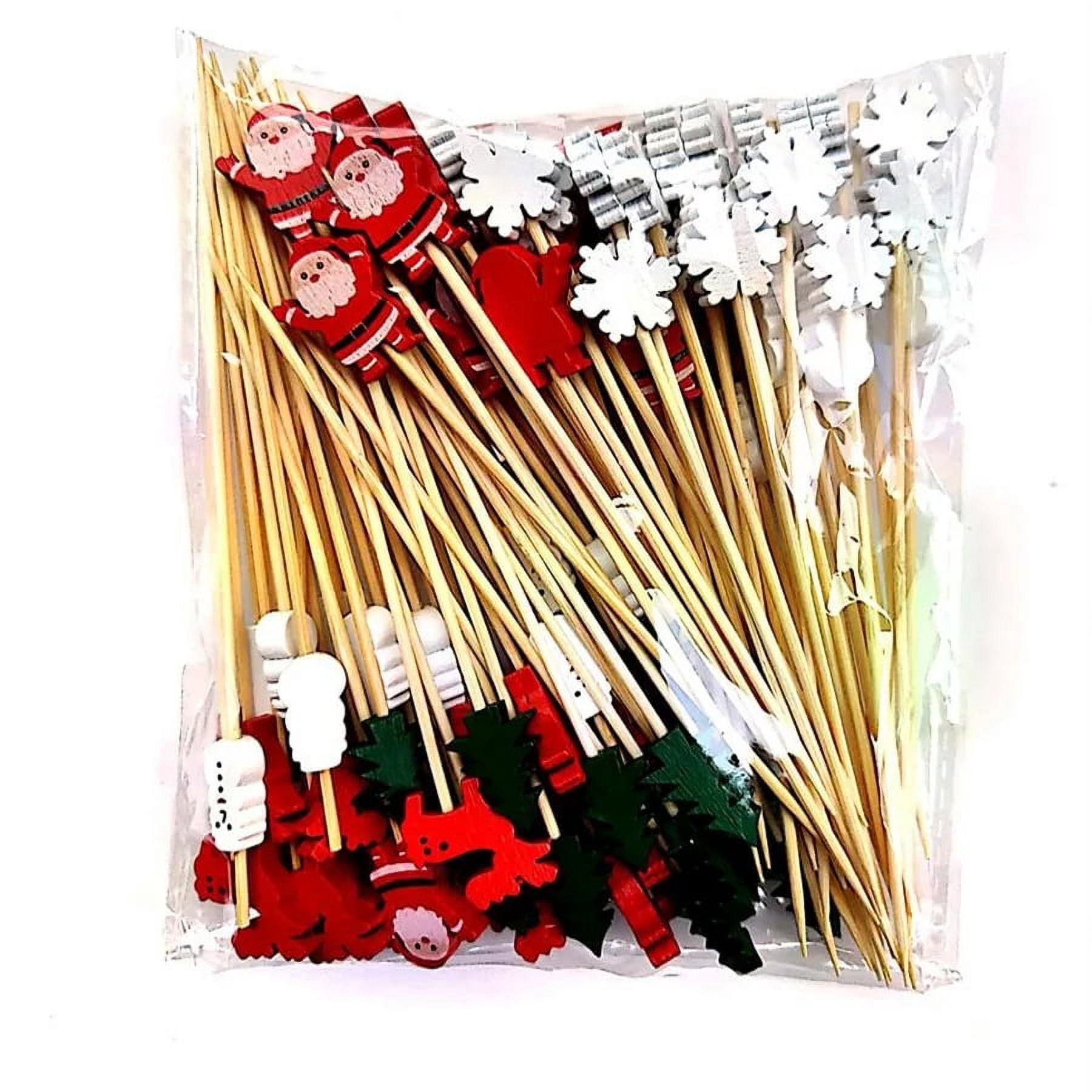 50/100Pcs Christmas Bamboo Skewer Cocktail Picks Cupcake Topper ...