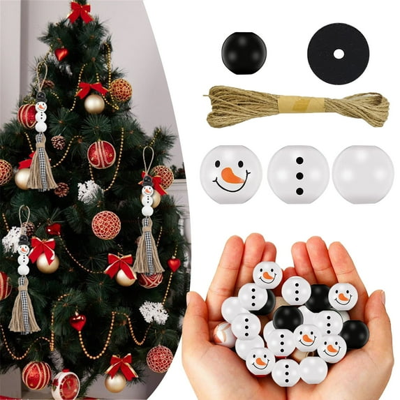 50/100Pcs Christmas Snowman Wooden Beads Set,Handmade DIY Christmas Crafts with Jute String ...