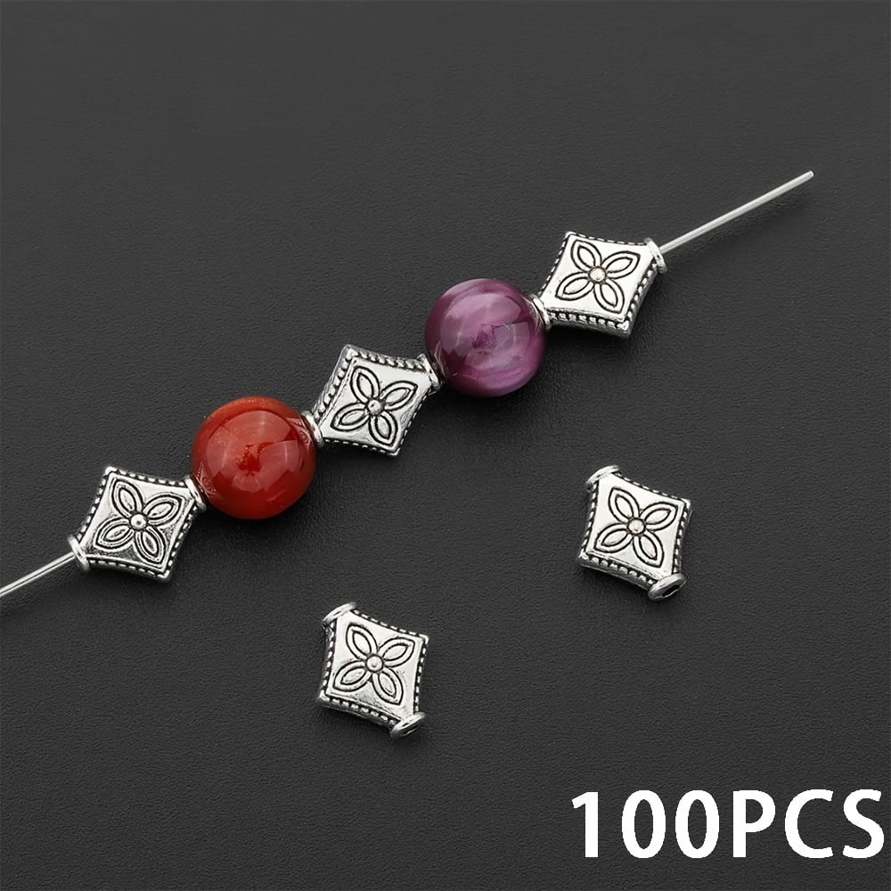 50/100pcs Of Geometric Pattern Spacer Beads, Retro Alloy Flower Spacer ...