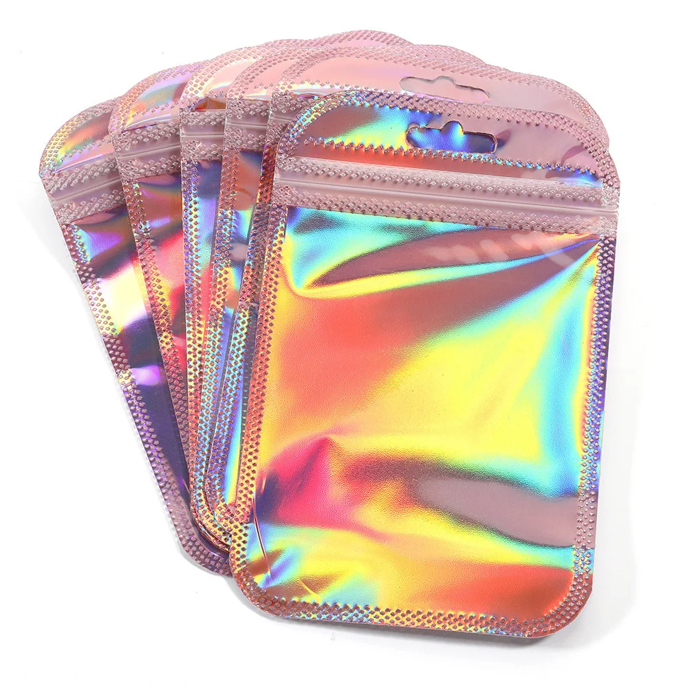 50/100pcs Iridescent Self Sealing Bags Pink Laser Plastic Pouches ...