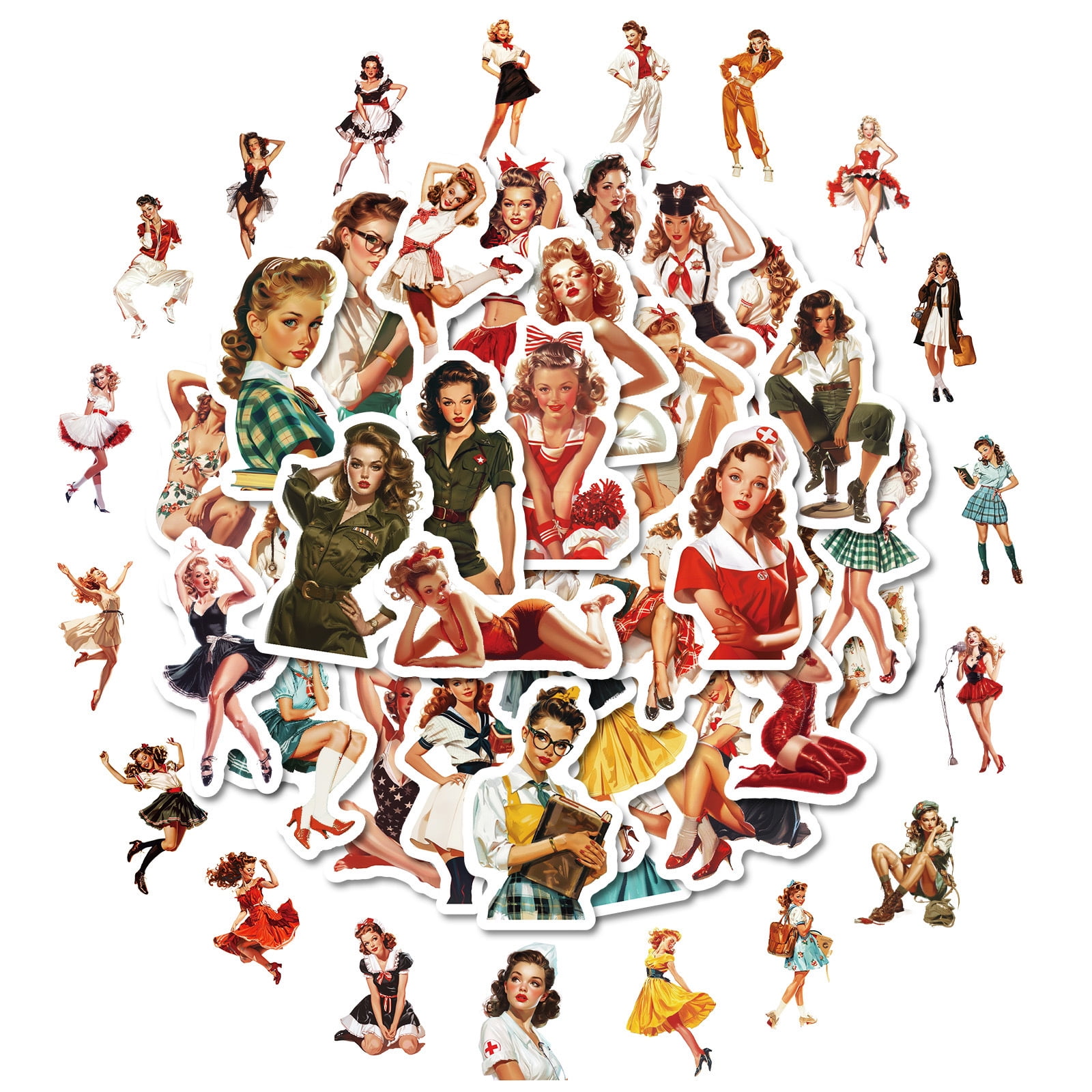 50-100pcs Nostalgic Sexy Pinup Girl Stickers, Professional Outfit Girl ...