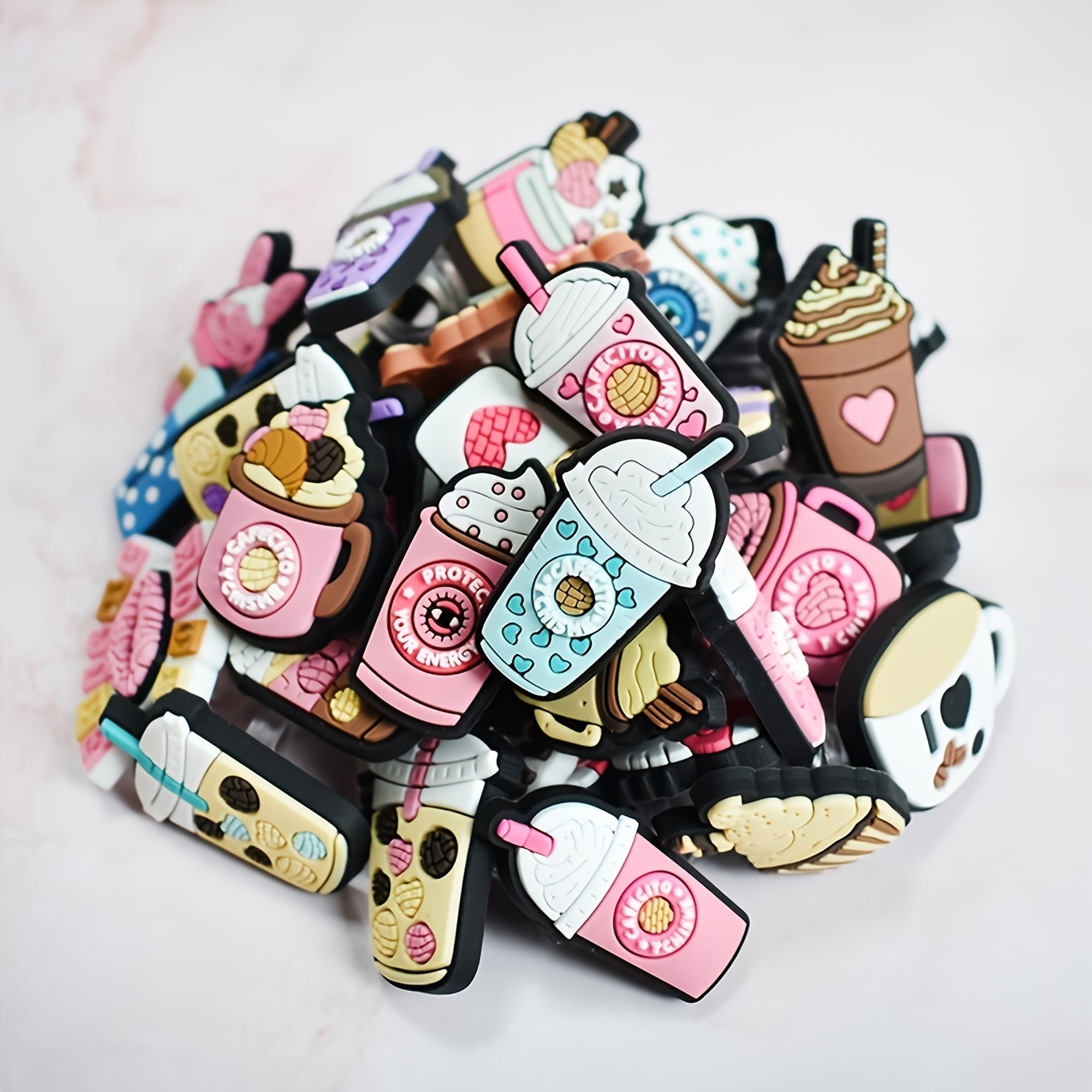 50/100pcs Random Mexican Food Concha Design Cute Cartoon Straw Toppers ...