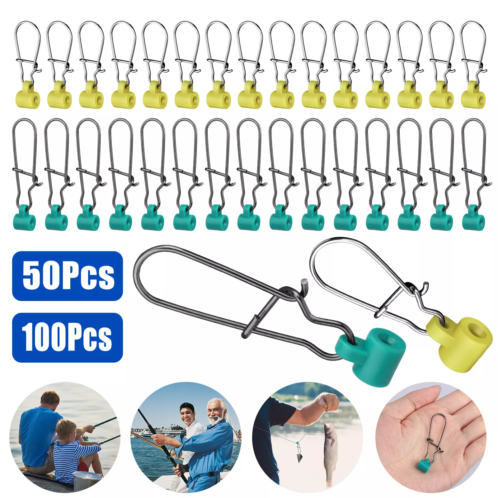 50/100x Heavy Duty Fishing Sinker Slide Swivel Snaps Stainless Steel ...