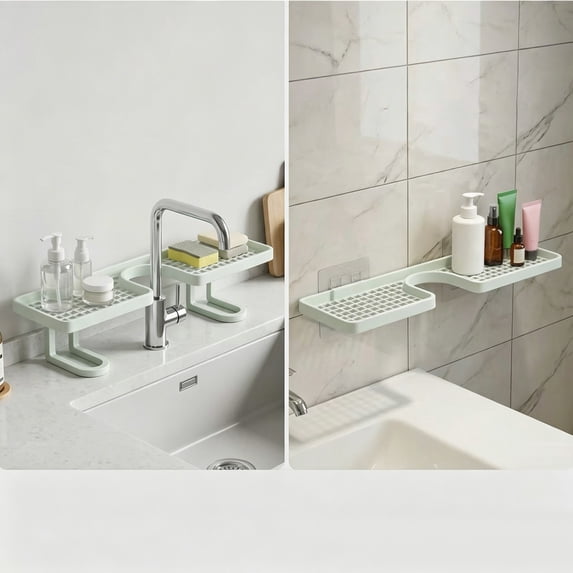 50×10cm No Drill Faucet Mount Storage Rack, Punch-Free Washbasin ...