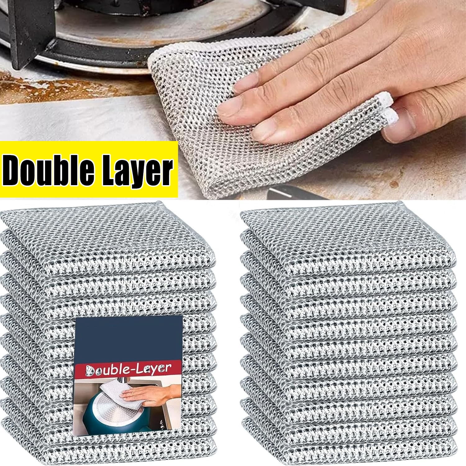 50/1pcs Magic Dishcloth Silver Wire Cleaning Cloths Kitchen Dish Pot ...