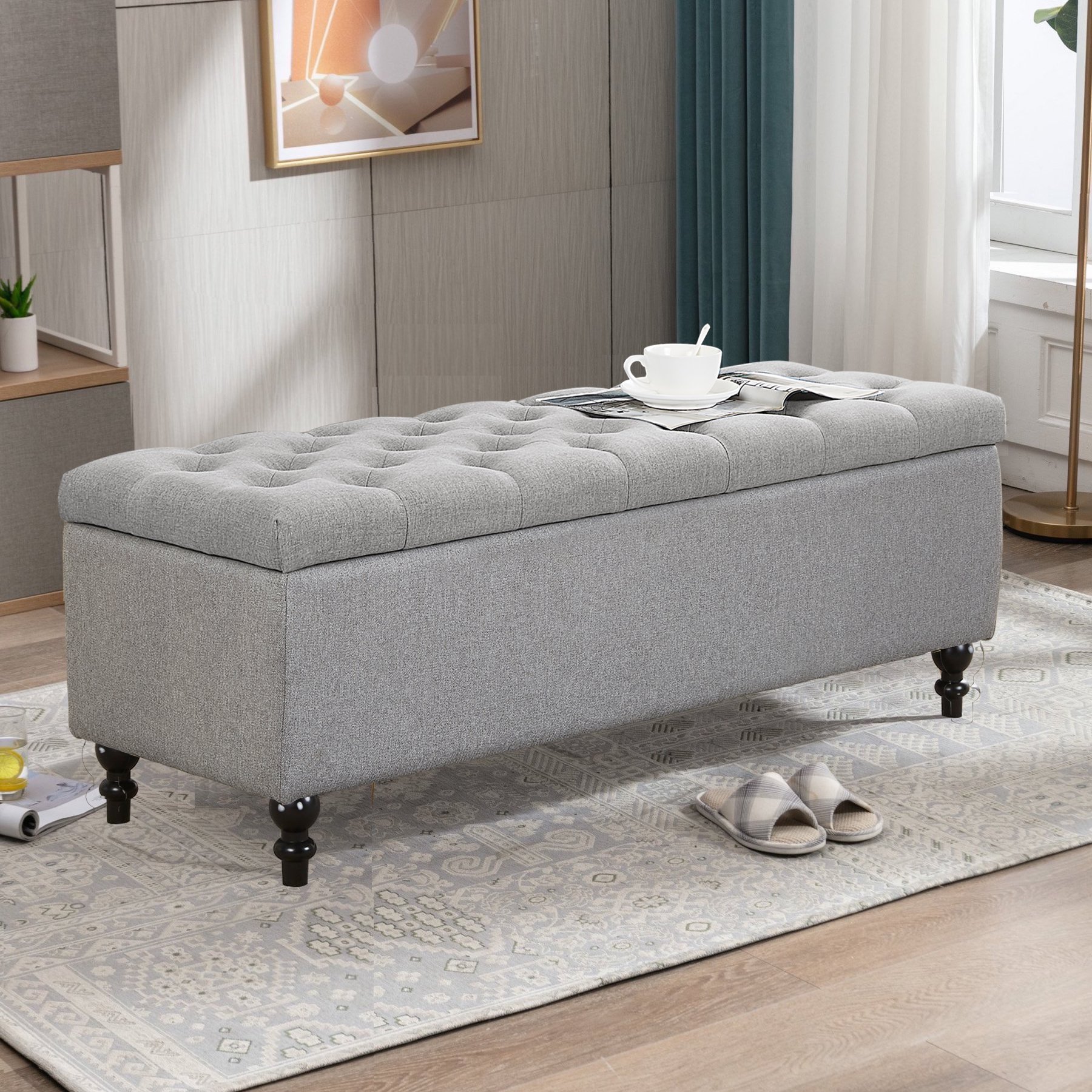 Huimo Ottoman With Storage 51 Inch Large Storage Bench With Button