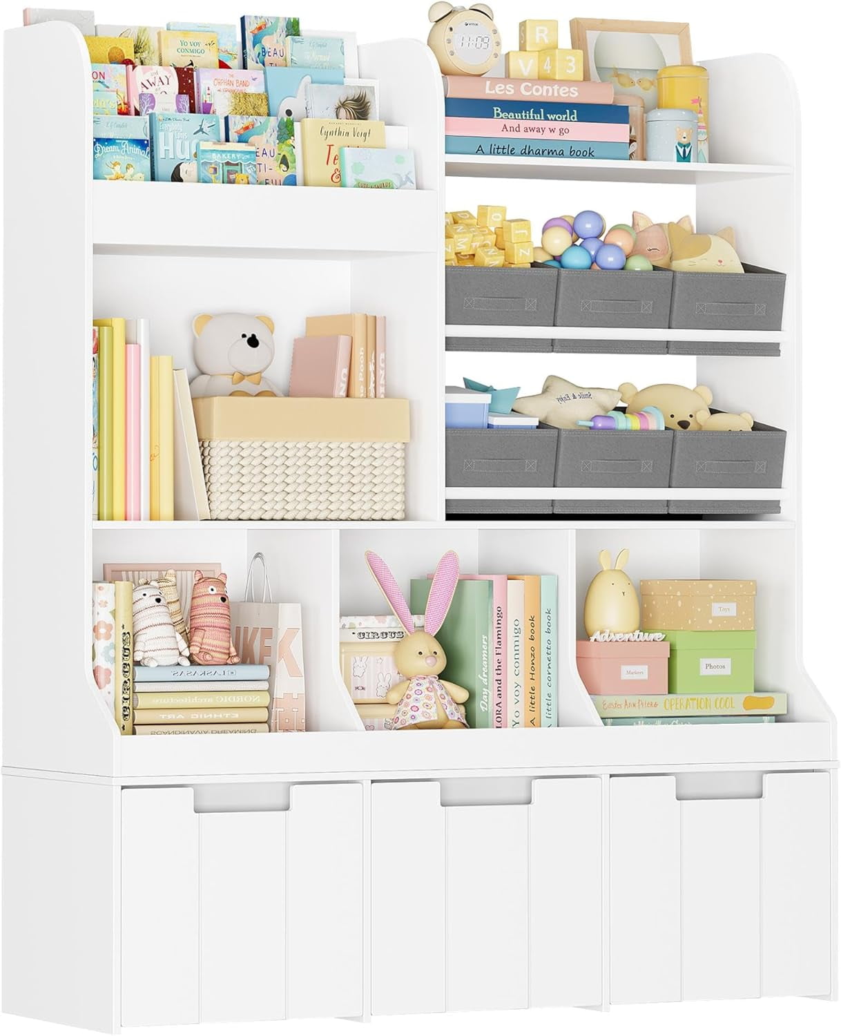 50.2" Toy Organizers and Storage with Rolling Drawers, Kids Bookshelf ...