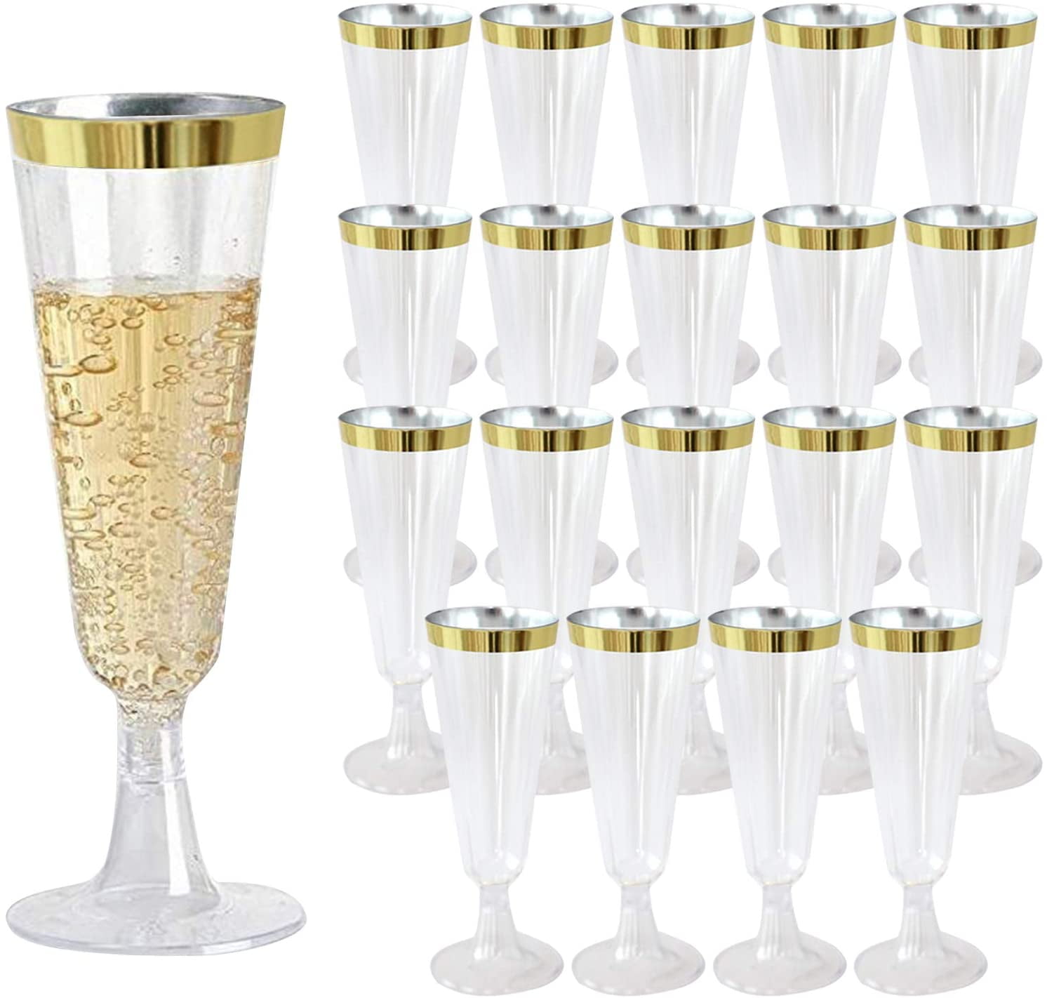 50/25 Plastic Rose Gold Rimmed Champagne Flutes | 5.5oz. Clear Hard ...