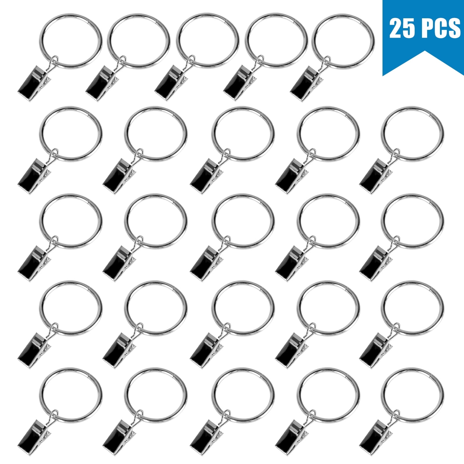 50/25pcs Curtain Rod Ring Clips with Hook, Rustproof Metal Drapery Ring ...