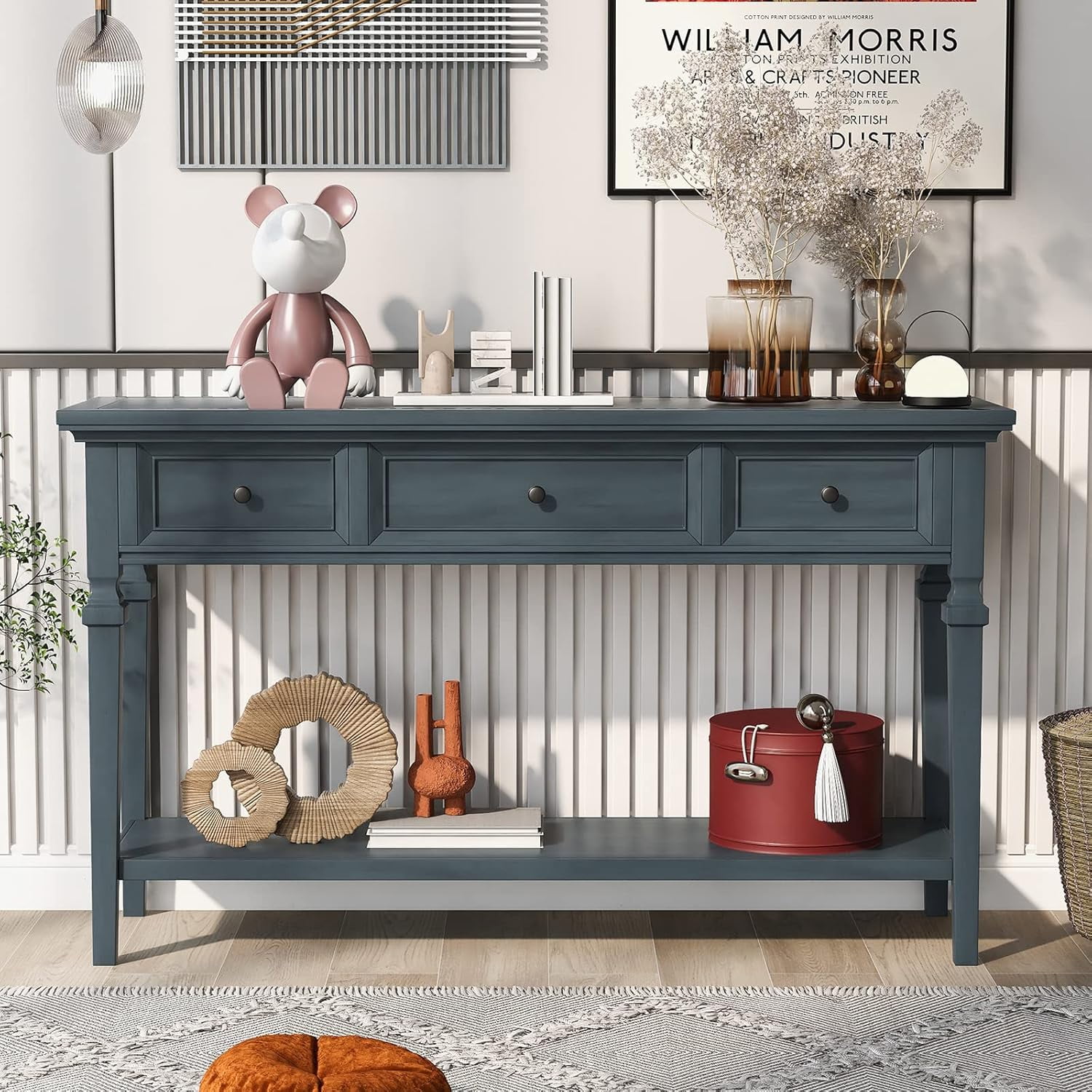 50" Console Table Solid Wood Entryway Table Buffet Sideboard with 3 Top ...