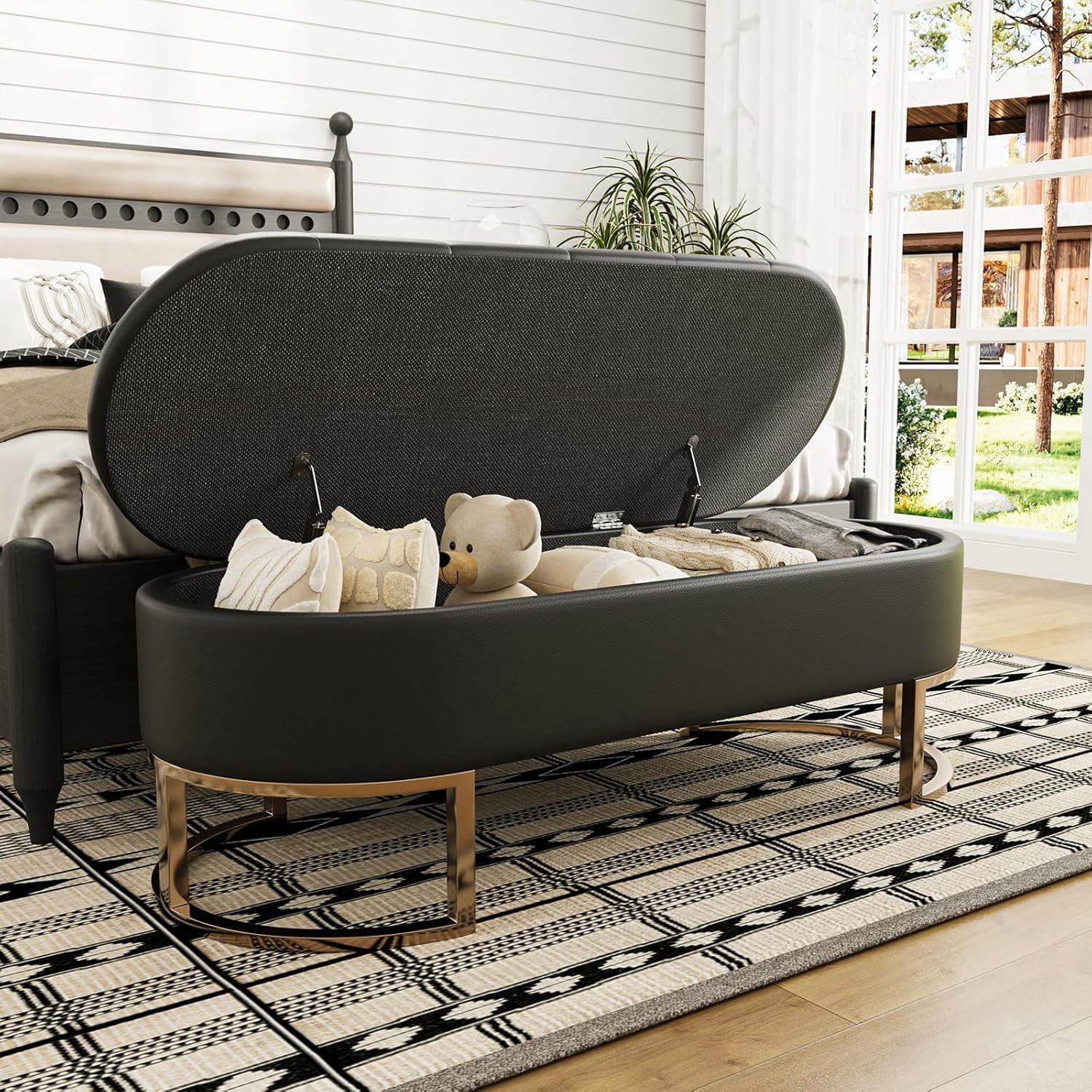 50" Storage Bench End of Bed Ottoman Bedroom Bench with 400 lb Storage ...