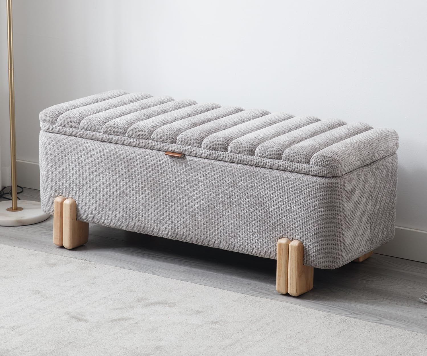 50" Storage Ottoman Bench Modern Faux Fur Boucle Entryway Bench Comfy ...