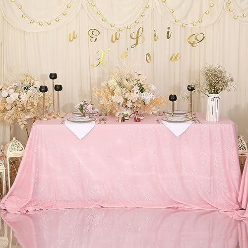 50" x 80" Pink Sequin Tablecloth Rectangle for Wedding Birthday Party ...