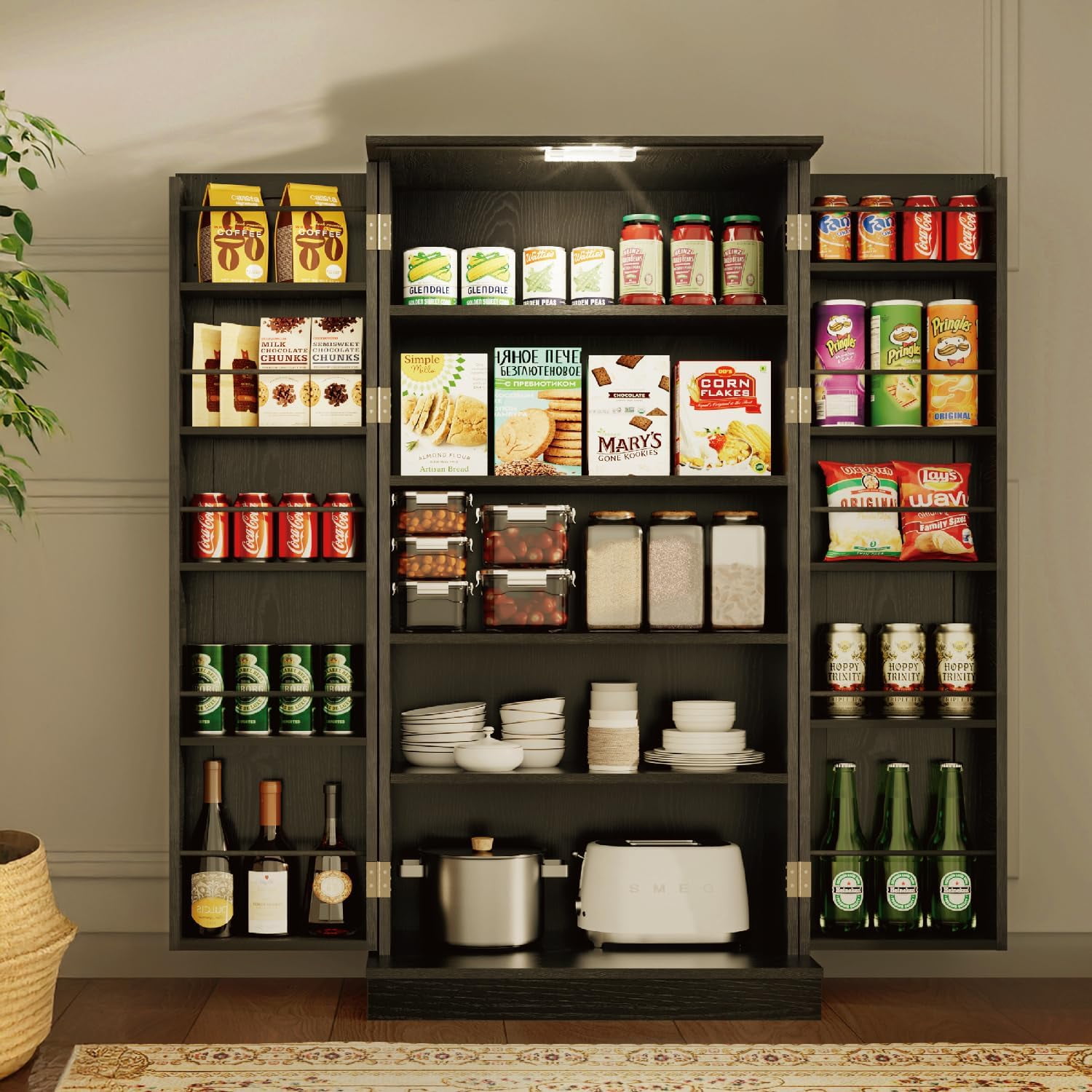 50'' LED Kitchen Pantry Storage Cabinet White Pantry Cabinets for ...