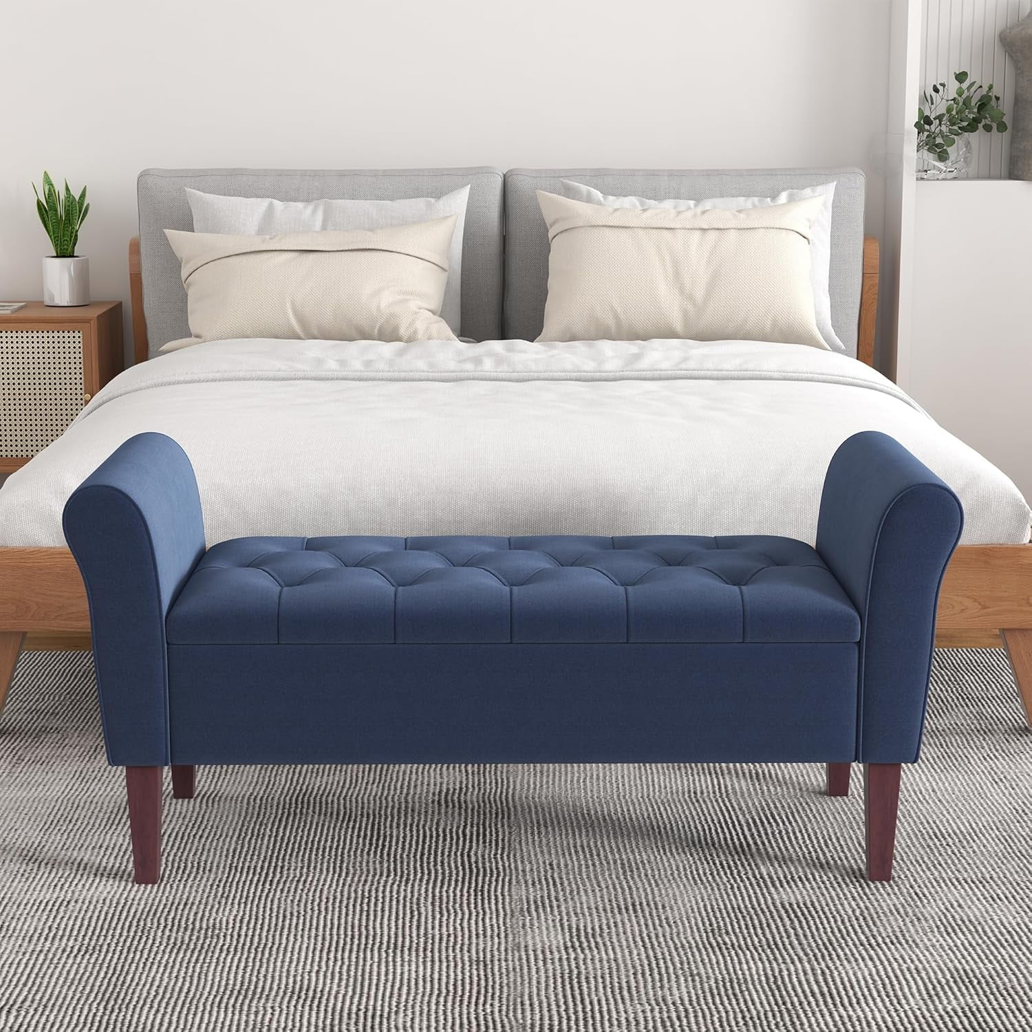 50.4" Arm Storage Bench with 7.5-inch Solid Wood Legs Button-Tufted ...