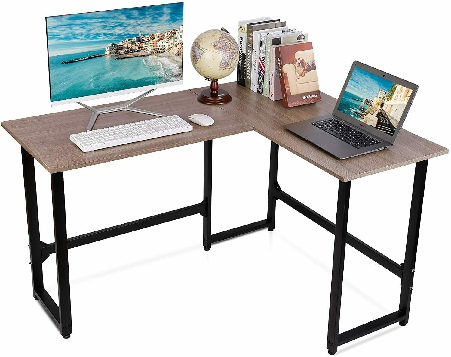 50.4" Gaming PC Table L-Shaped Computer Desk with Cork Fixed Footrest ...