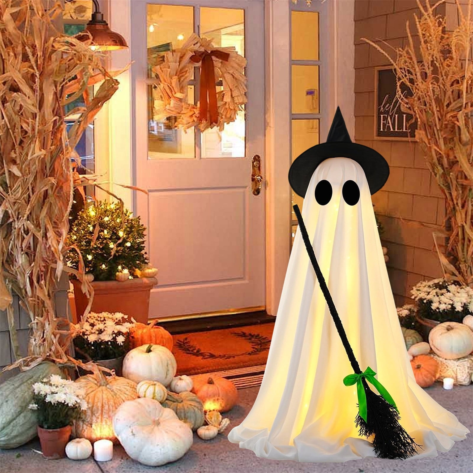 50.4 Inch Ghost Halloween Decor,Halloween Light up Ghost with Witch Hat ...