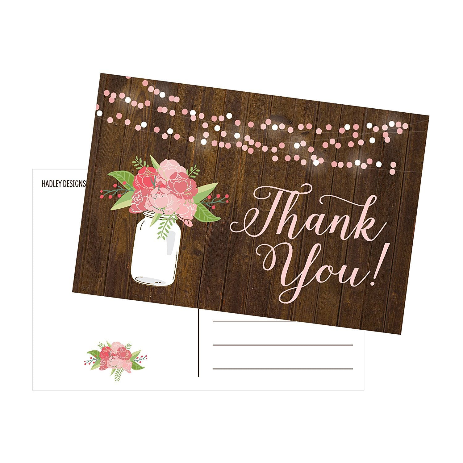 50 4x6 Rustic Floral Thank You Postcards Bulk, Modern Cute Flower Matte ...