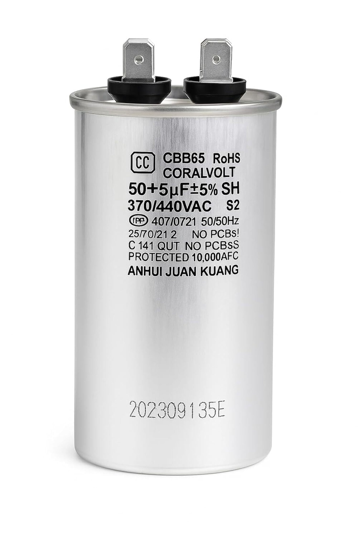 CoralVolt 50+5 µF Dual Run Round HVAC Capacitor – 370/440V AC | CBB65 ...