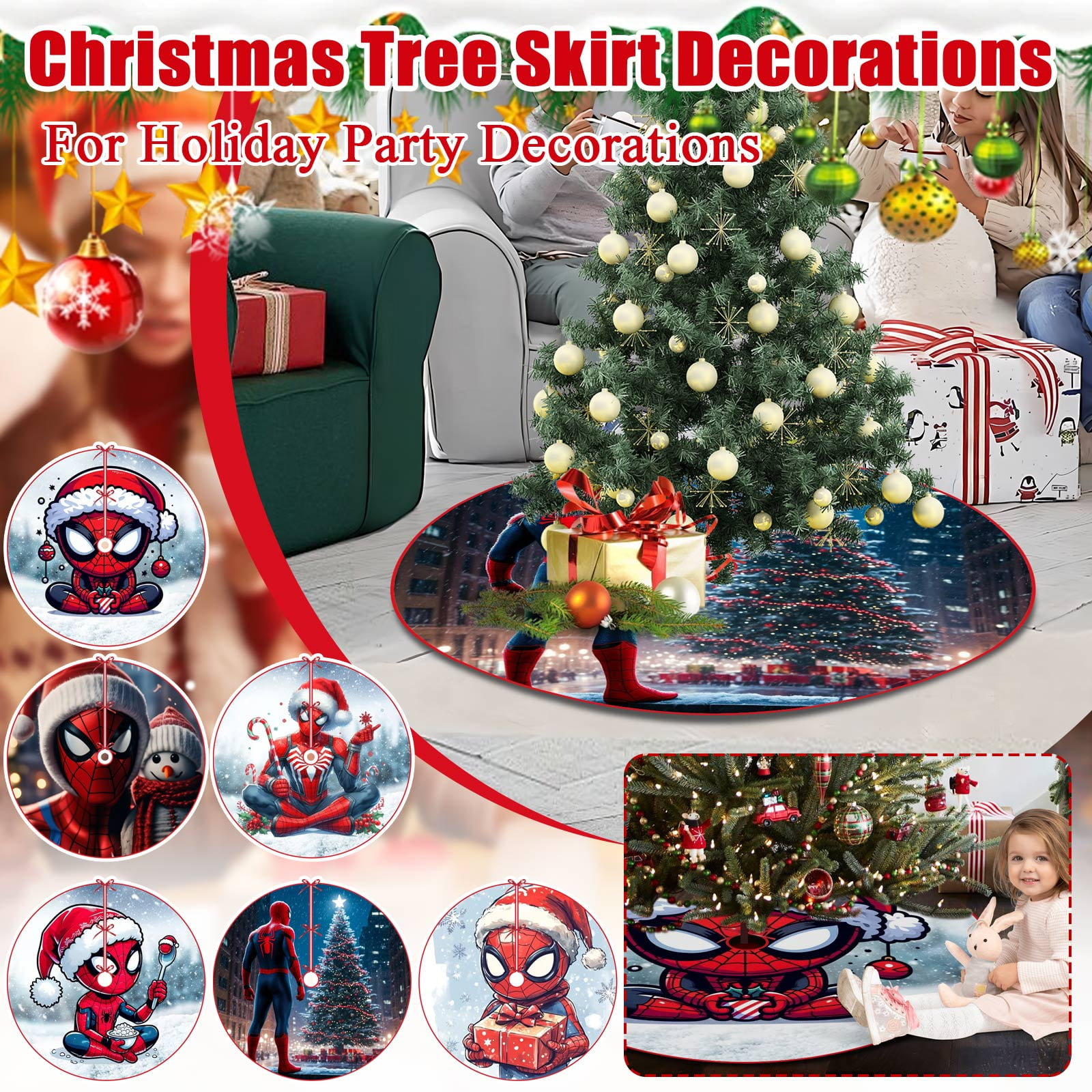 50"*50" Spider-Man Christmas Tree Crafts Decoration Bottom Tree Skirt ...