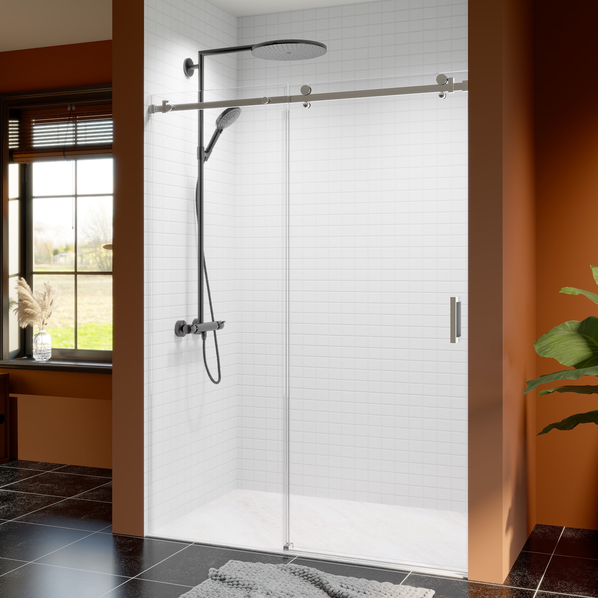 50-54" W * 76" H Frameless Single Sliding Shower Doors, Bathroom ...
