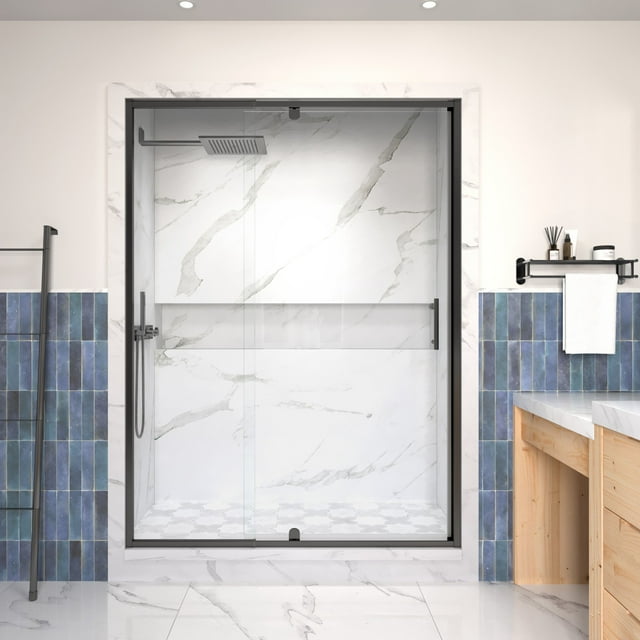 50-54" W x 71" H Piovt Swing Glass Shower Door, Frame Door with 1/4"(6mm) Clear SGCC Tempered ...