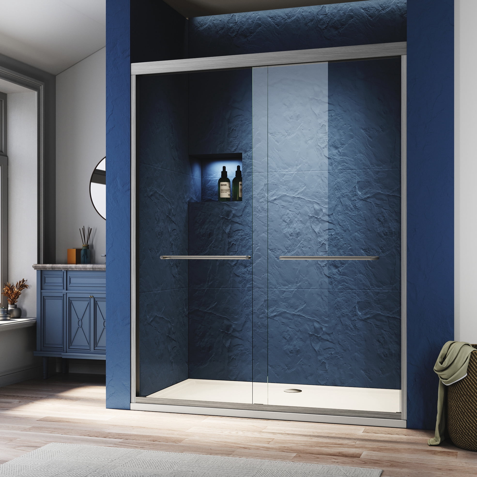 50-54"W x 72"H Sliding Shower Door, Adjustable Semi Frameless Shower ...