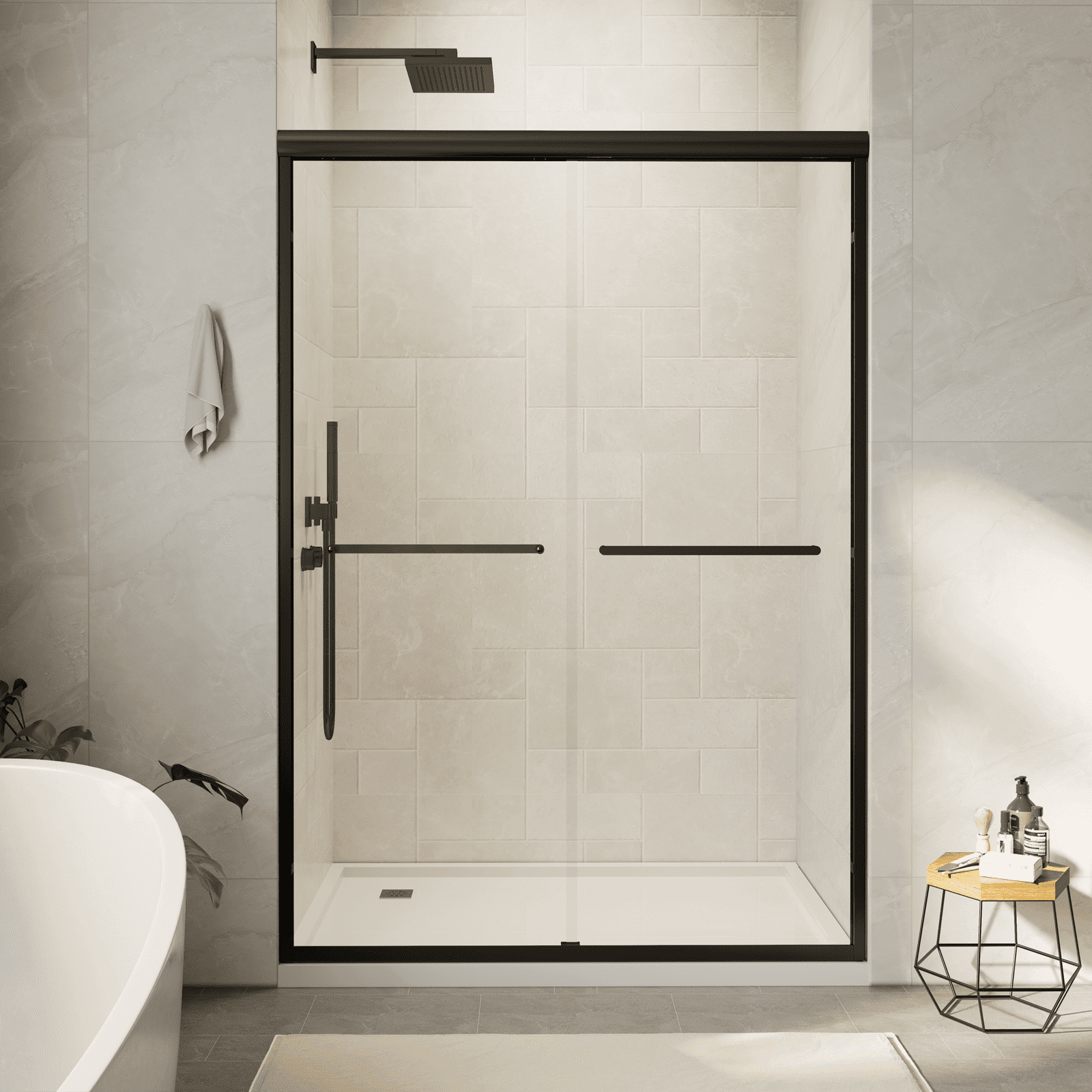 50-54"W x 74"H Double Sliding Semi-Frameless Shower Door,1/4" Clear ...