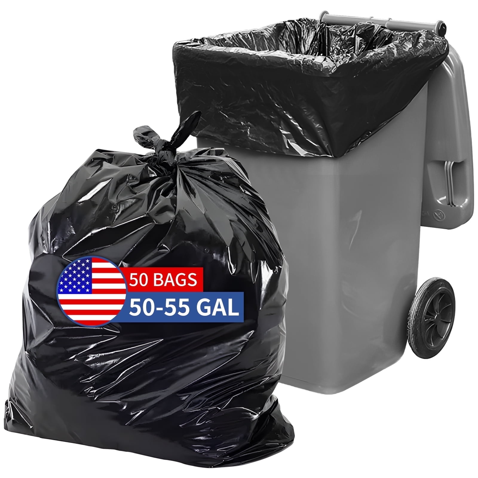 50-55 Gallon Trash Bags Heavy Duty, Large Black Trash Bags (50 Count ...