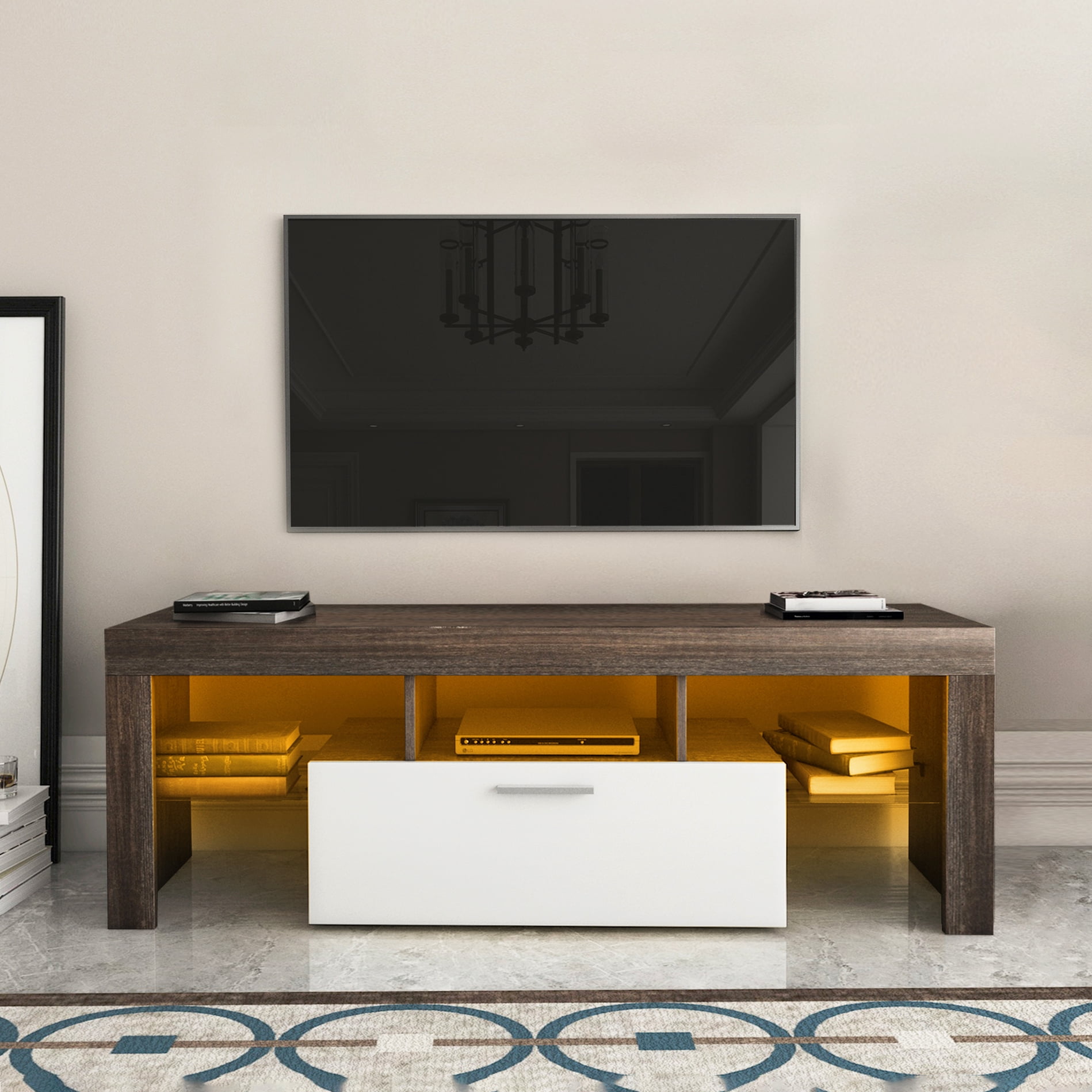 50-59 Inch Tv Stand With Mute Buffer Function And Colorful Led ...