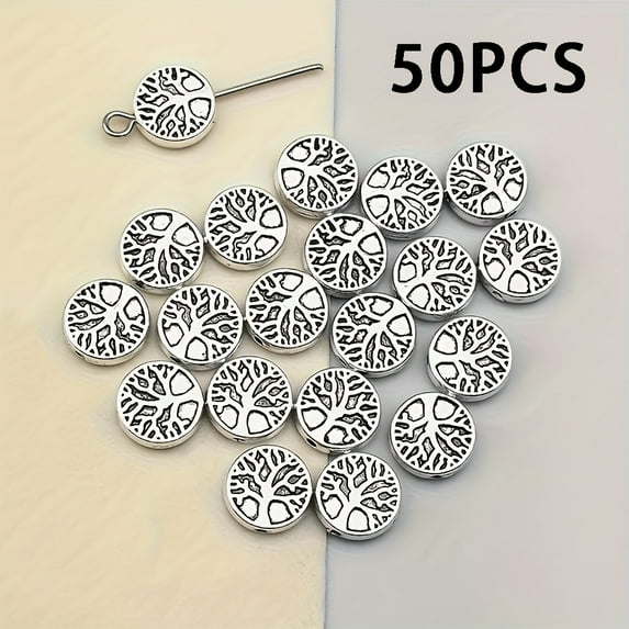 50/80/100 Pieces Of Alloy Ancient Silvery Tree Of Life Spacer Beads ...