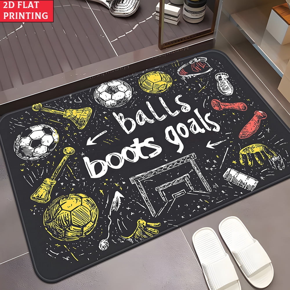 50*80cm Balls Boots Goals Soccer Sketch Print Flannel Bath Mat, Non ...