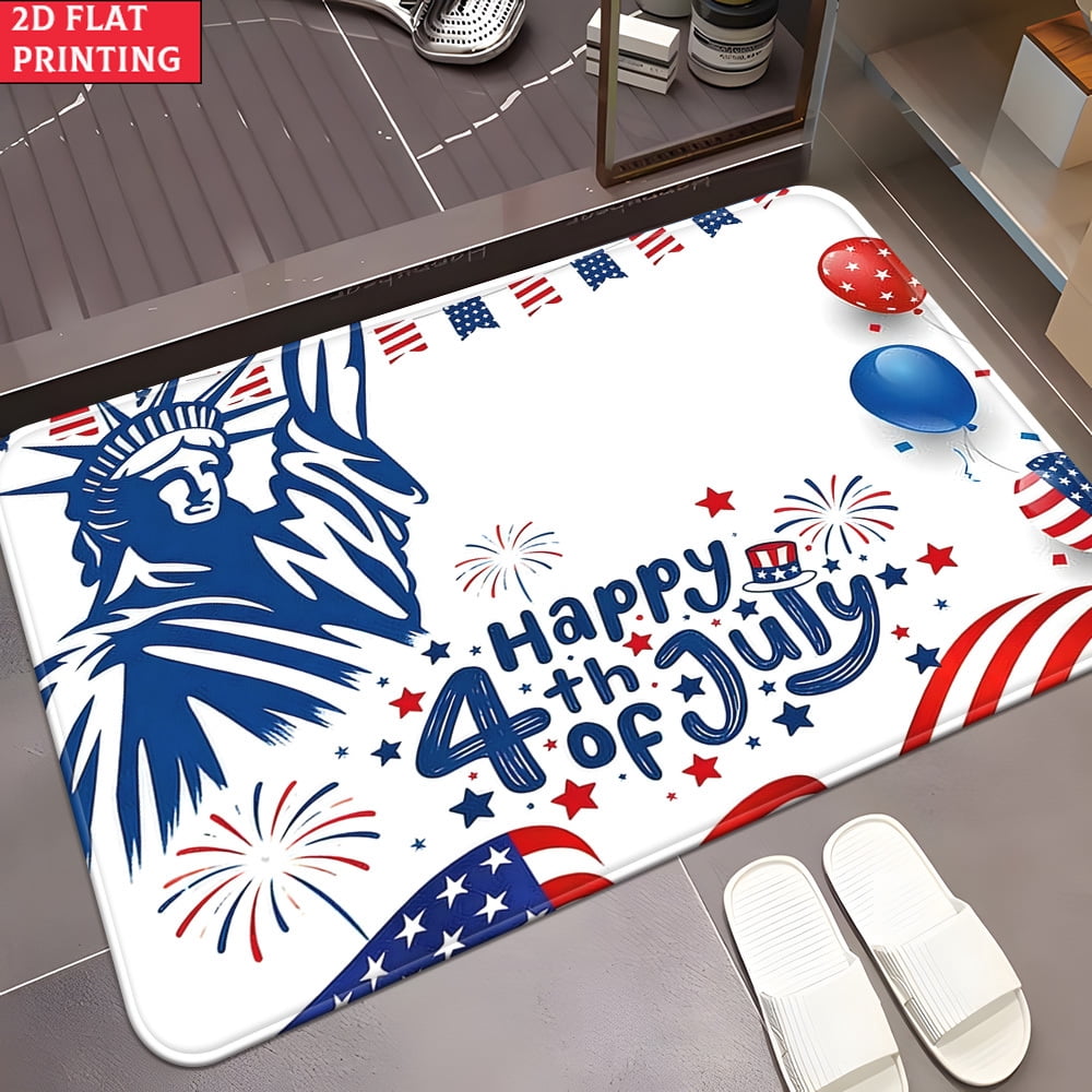50*80cm Happy 4Th Of July Print Flannel Bath Mat, Non-Slip Patriotic ...