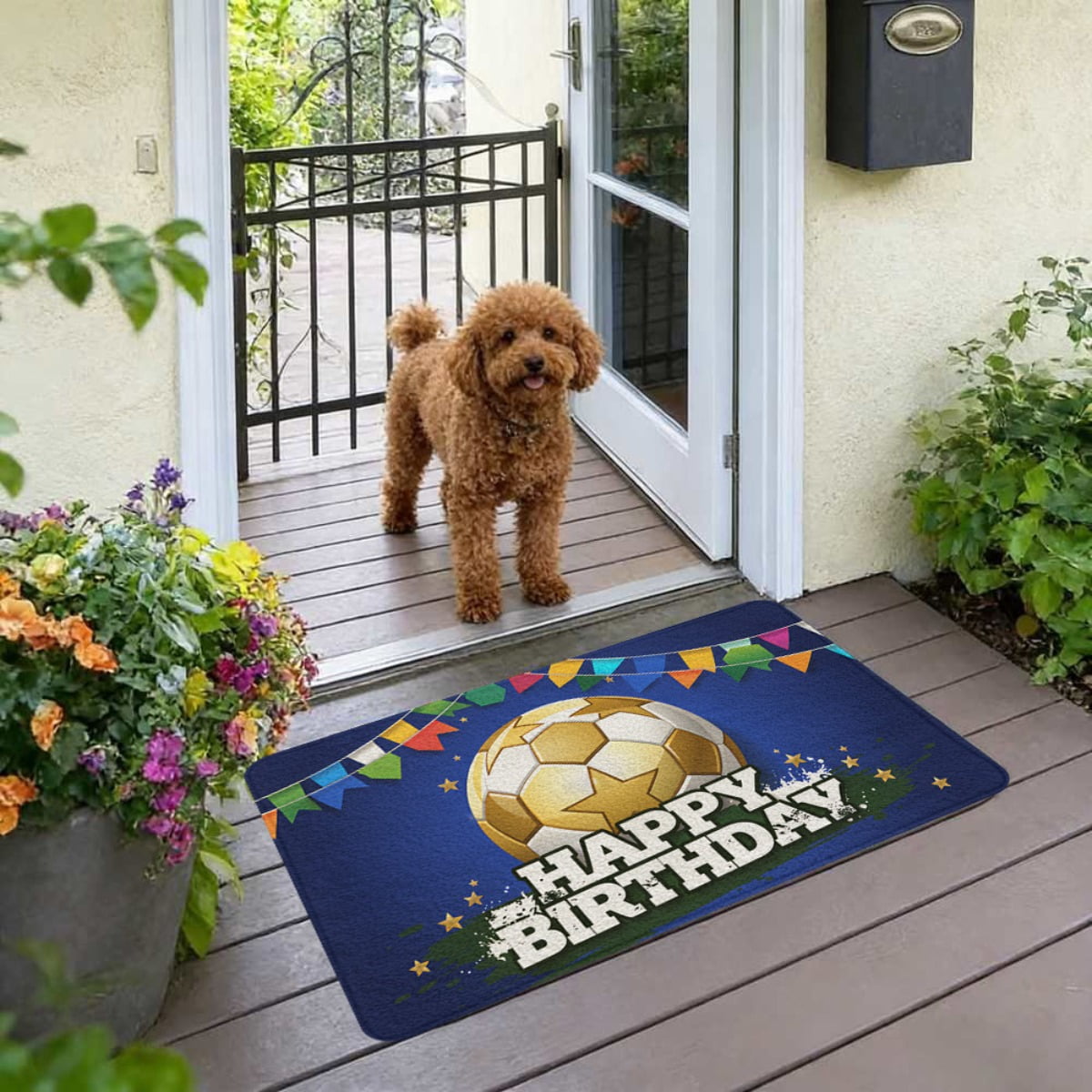 50*80cm Happy Birthday Soccer Print Flannel Bath Mat, Non-Slip Outdoor ...