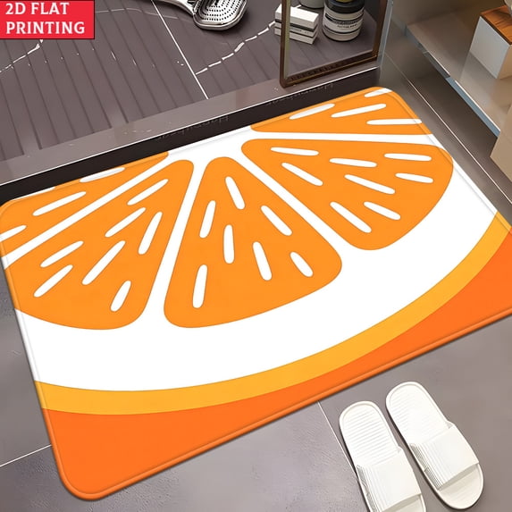50*80cm Orange Slice Print Flannel Bath Mat, Non-Slip Citrus Doormat ...