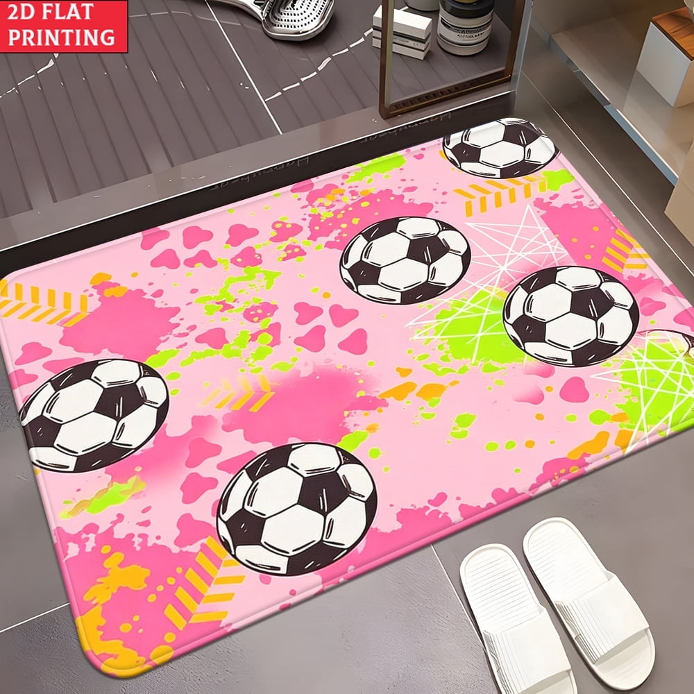 50*80cm Pink Graffiti Soccer Ball Print Flannel Bath Mat, Non-Slip ...