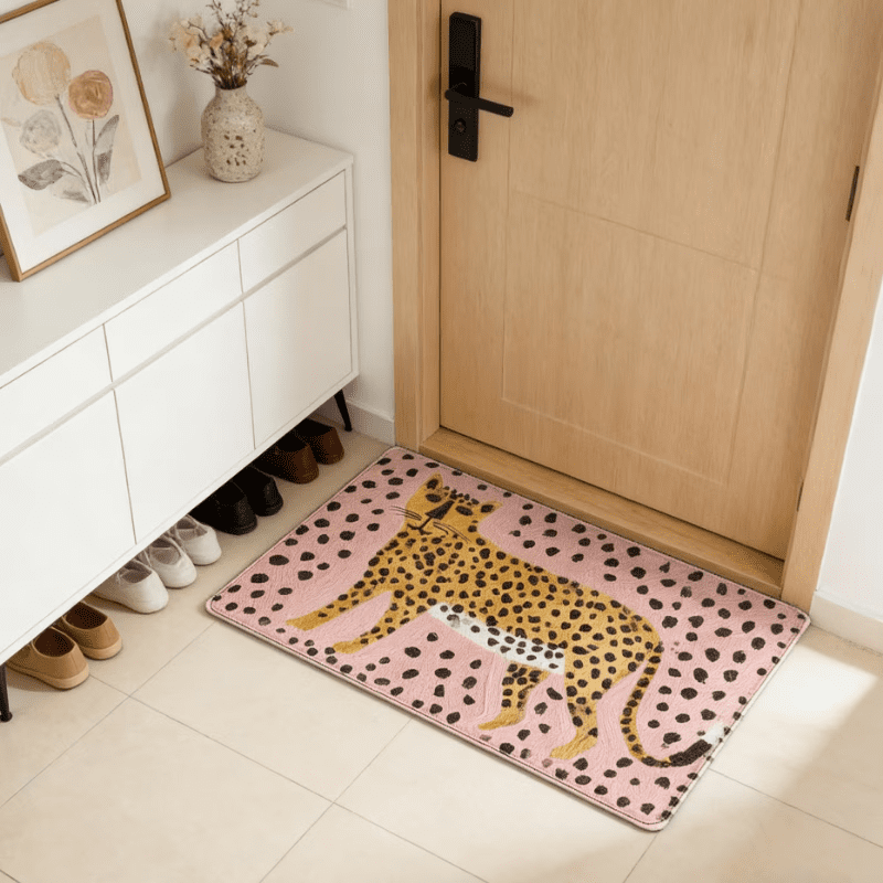 50*80cm Pink Leopard Print Flannel Bath Mat, Non-Slip Doormat, Cozy ...