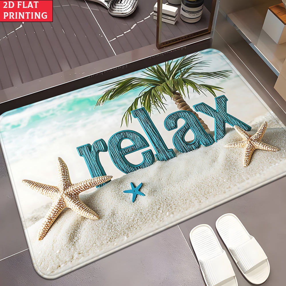 50*80cm Relax Beach Print Flannel Bath Mat, Non-Slip Tropical Doormat ...
