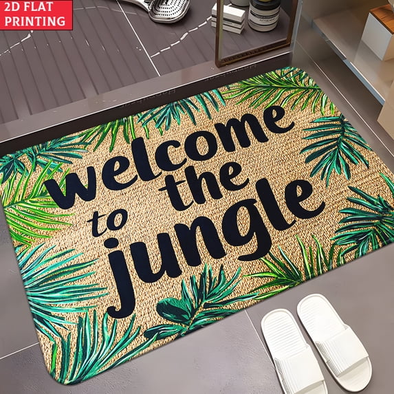 50*80cm Welcome To The Jungle Print Flannel Bath Mat, Non-Slip Tropical ...