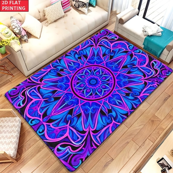 50*80cmPurple Blue Mandala Print Flannel Floor Rug, Non-Slip Doormat ...