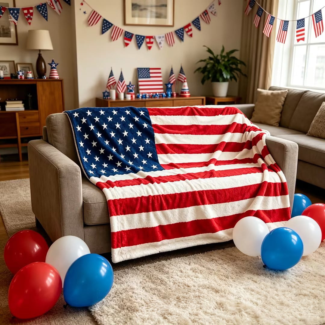 39×63in Flannel Patriotic Throw Blanket, American Flag Stars Pattern ...
