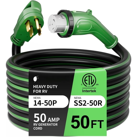 50 Amp 50 RV Power Cord, 6/3 + 8/1 Gauge STW 50A Generator Cord, NEMA ...