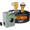 50 Amp Generator Cord 15FT and Power Inlet Box, NEMA 14-50P Male to SS2 ...