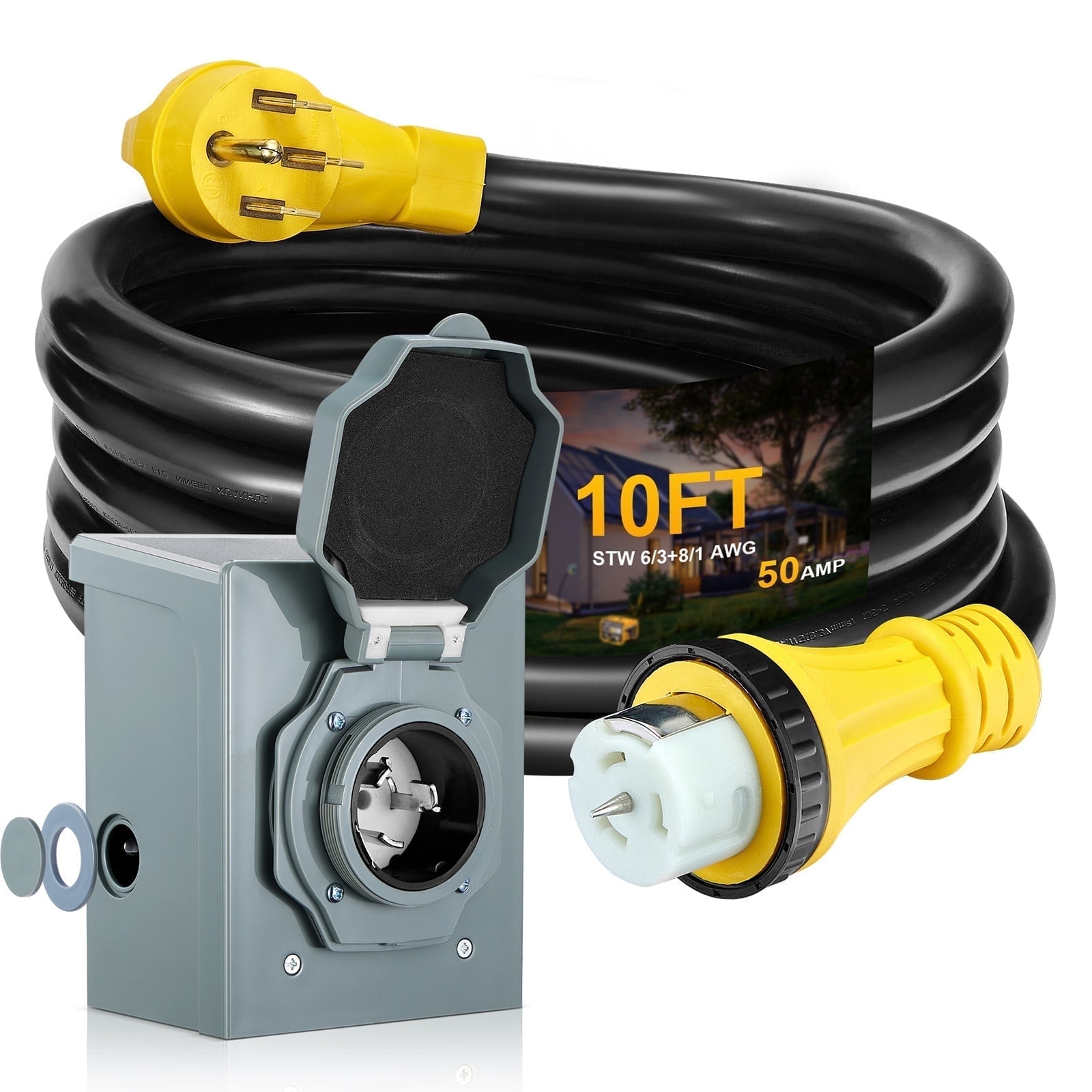 SPEEDWOW 50 Amp 10FT Heavy Duty RV Generator Extension Cord with Inlet ...