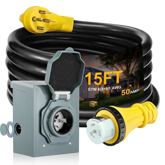 SPEEDWOW 50 Amp 15FT Heavy Duty RV Generator Extension Cord with Inlet ...