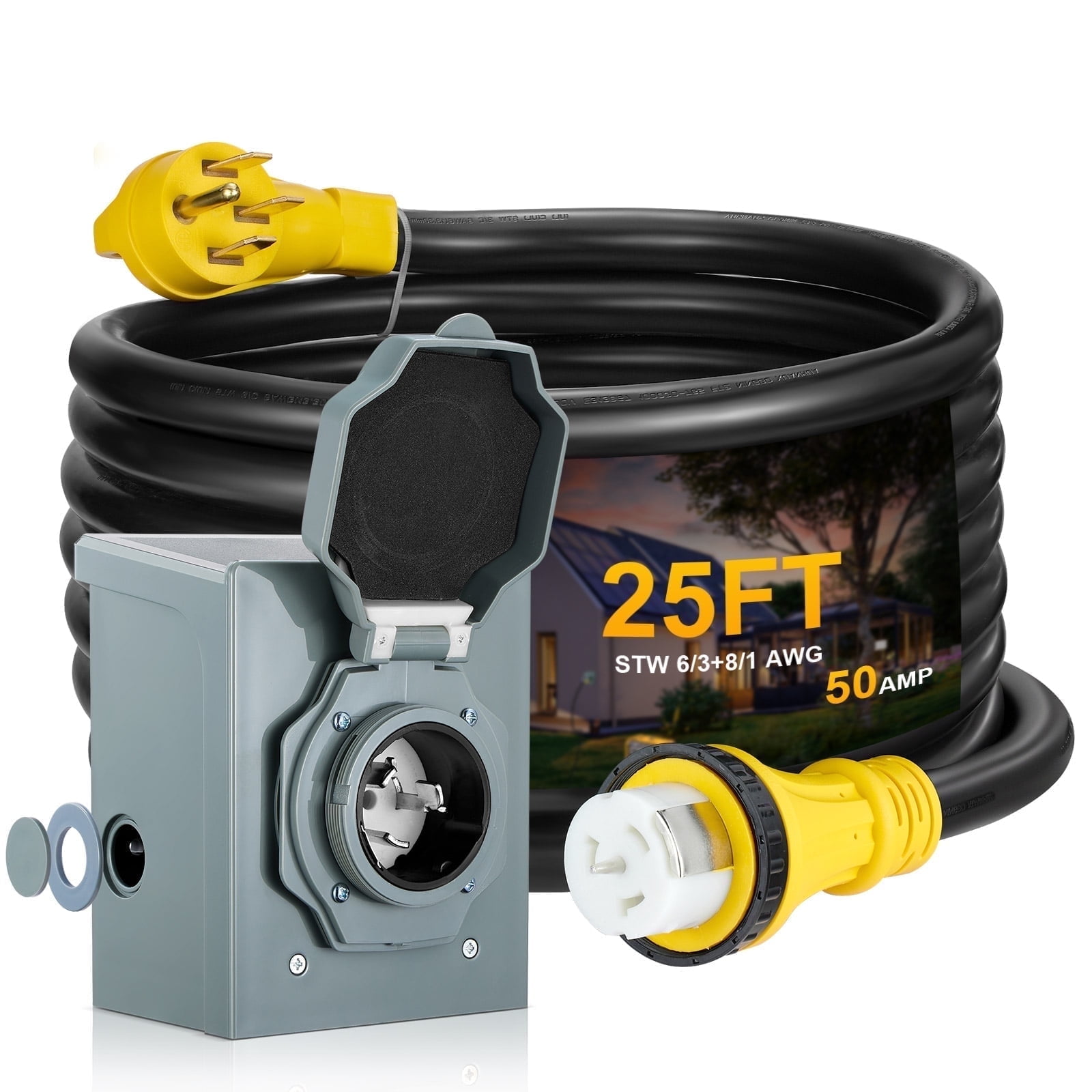 SPEEDWOW 50 Amp 25FT RV Generator Extension Cord, NEMA 14-50P to SS2 ...