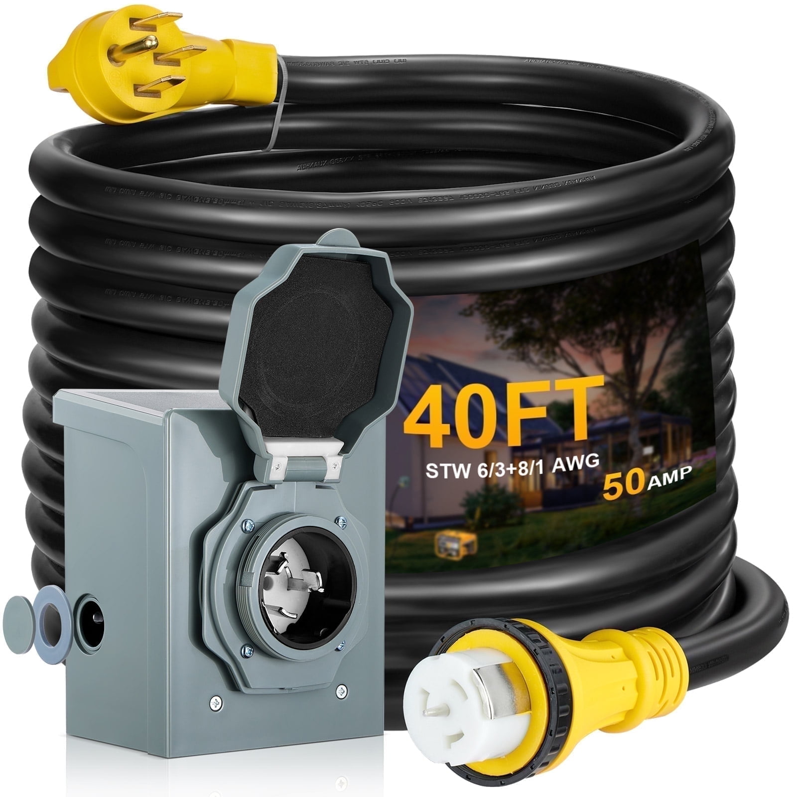 SPEEDWOW 40 FT 50 Amp RV Extension Cord, 125/250V Heavy Duty Extension ...