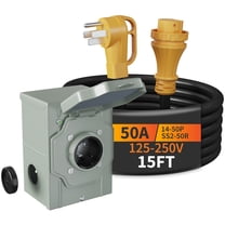VEVOR 50 Amp Generator Cord & Inlet Box Kit, 15FT, NEMA 14-50P, SS2-50R ...